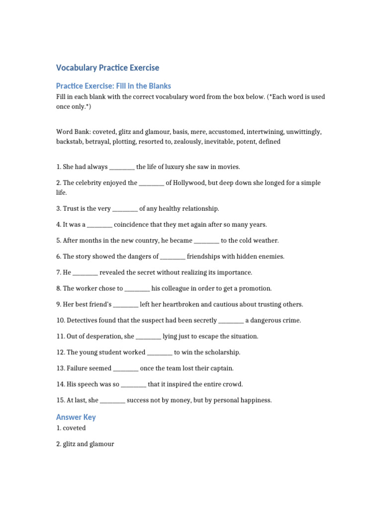 Vocabulary Practice Exercise | PDF