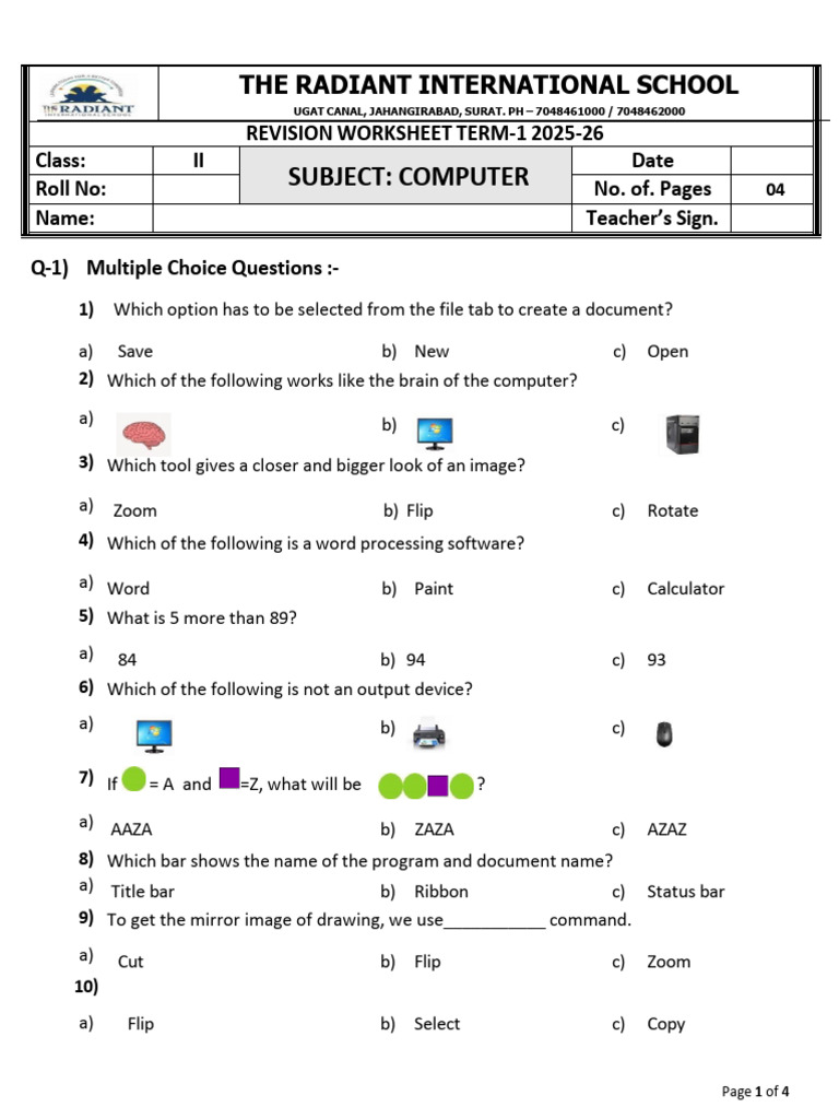 Computer Worksheet for Class II | PDF | Software | Computing