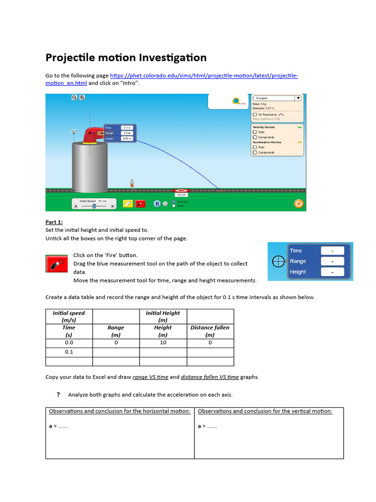 Projectile Motion Investigation | PDF | Velocity | Acceleration