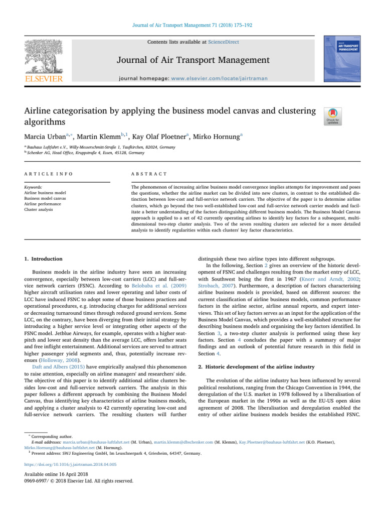 Airline Categorisation by Applying The Business Model Canvas and Clustering | PDF | Low Cost ...