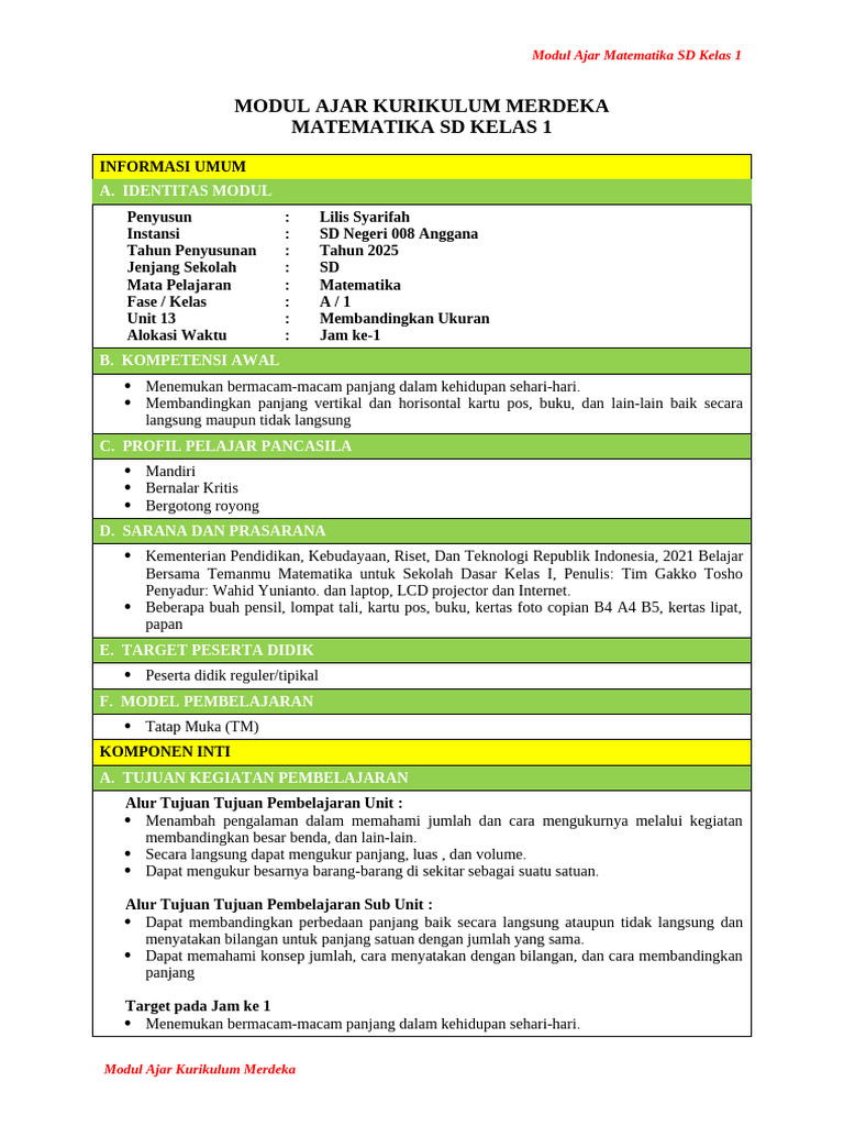 Modul Ajar MTK Print | PDF