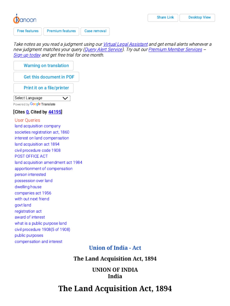 The Land Acquisition Act, 1894 | PDF | Eminent Domain | Justice