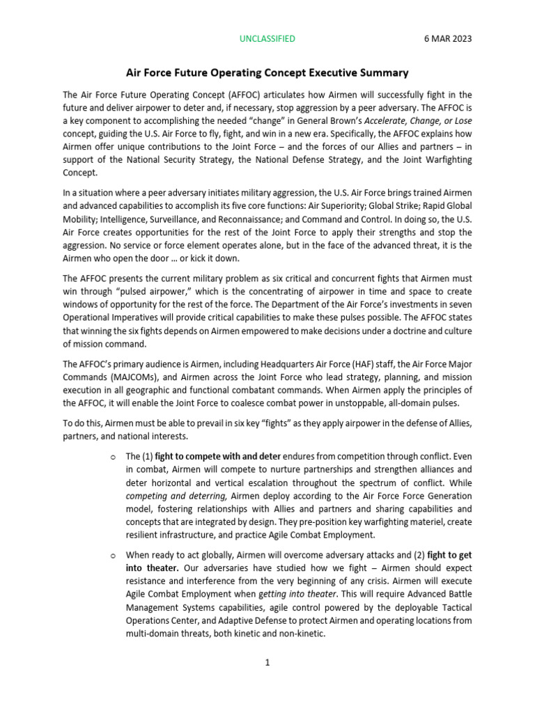 Air Force Future Operating Concept EXSUM FINAL 250316 164242 | PDF ...