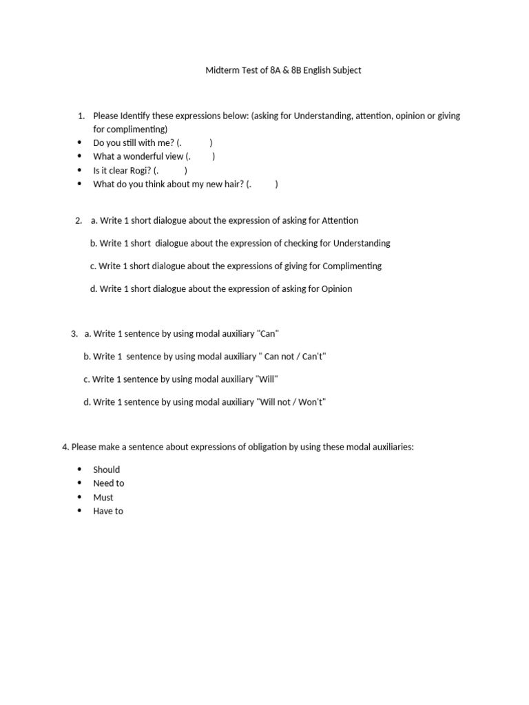 Midterm Test Grade 8 New | PDF