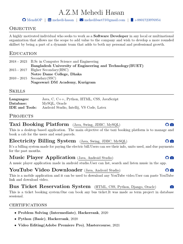 Resume Mehedi Hasan Swe BUET | PDF