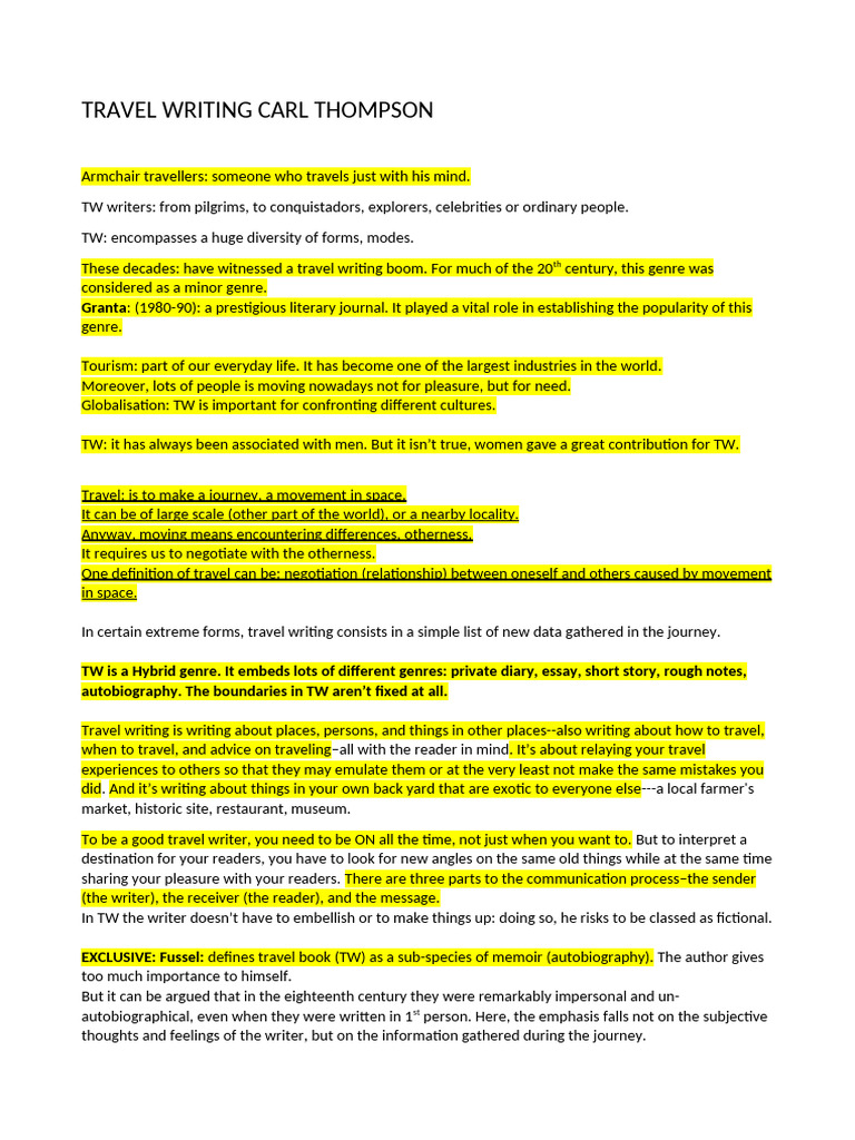 Understanding Travel Writing Genres | PDF | Travel Literature | Genre