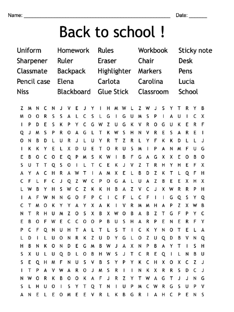 Wordsearch Back To School | PDF