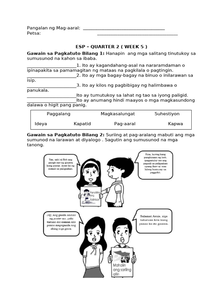 Esp - Week 5 - Quarter 2 - Answer Sheet | PDF