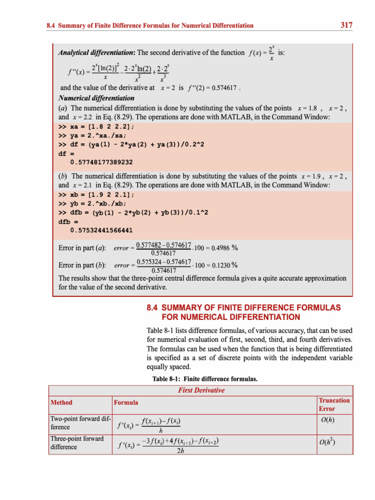 (MAE 384) Table 8-1 Finite Difference Formulas | PDF | Finite Difference | Derivative