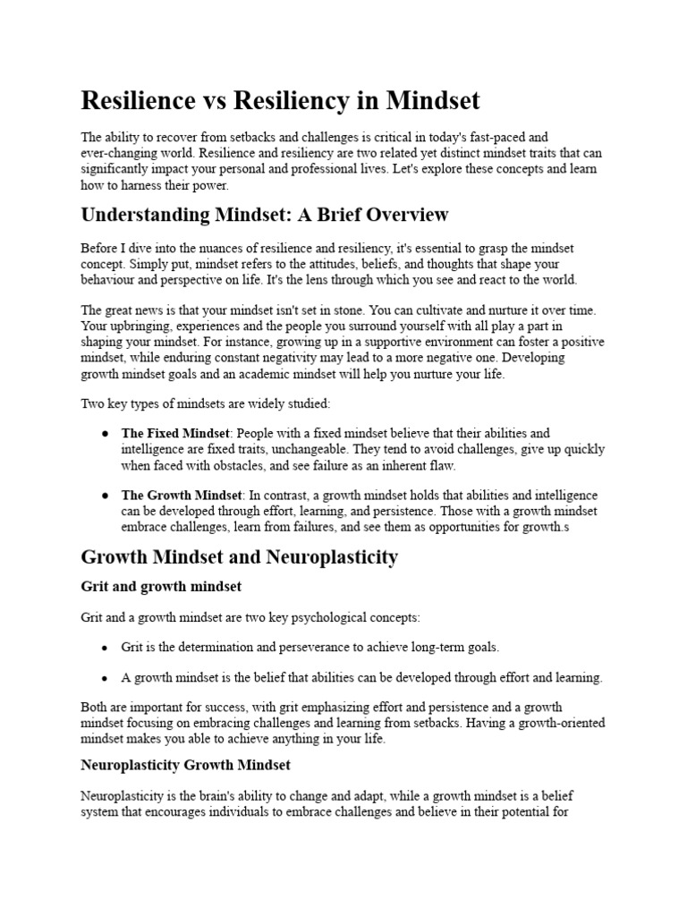 Understanding Resilience and Mindset | PDF | Psychological Resilience ...