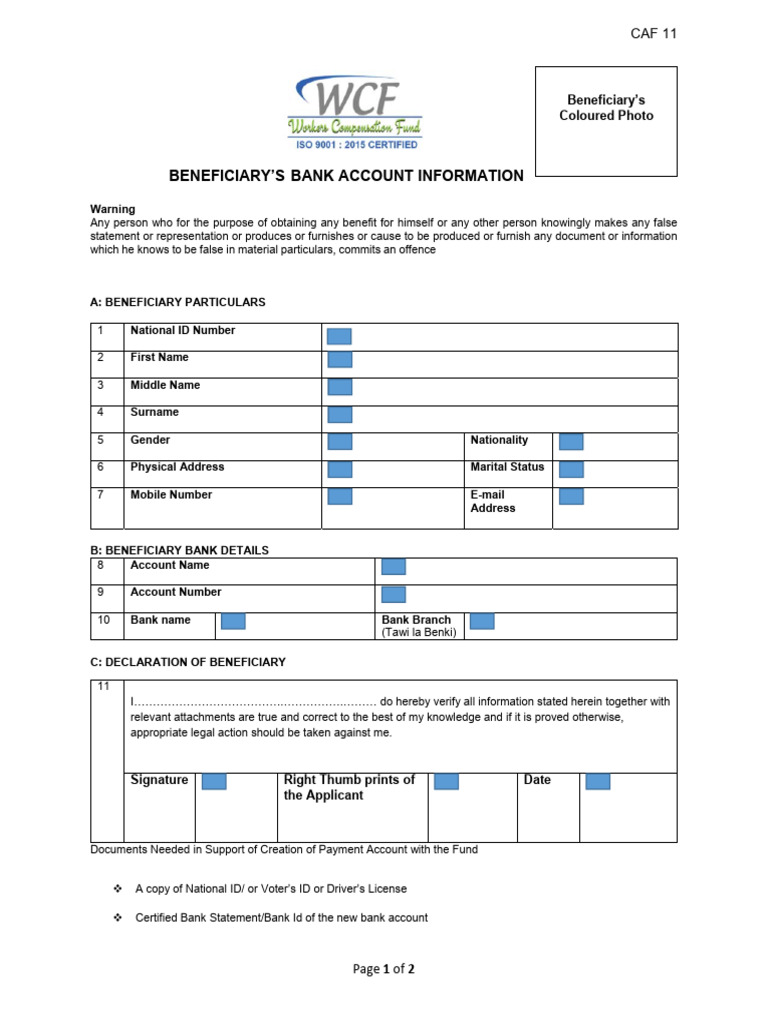 CAF 11 - Beneficiary Bank Information August 20241734098051 | PDF
