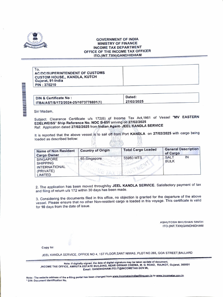 It Noc MV Eastern Edelweiss | PDF | Water Transport | Shipping