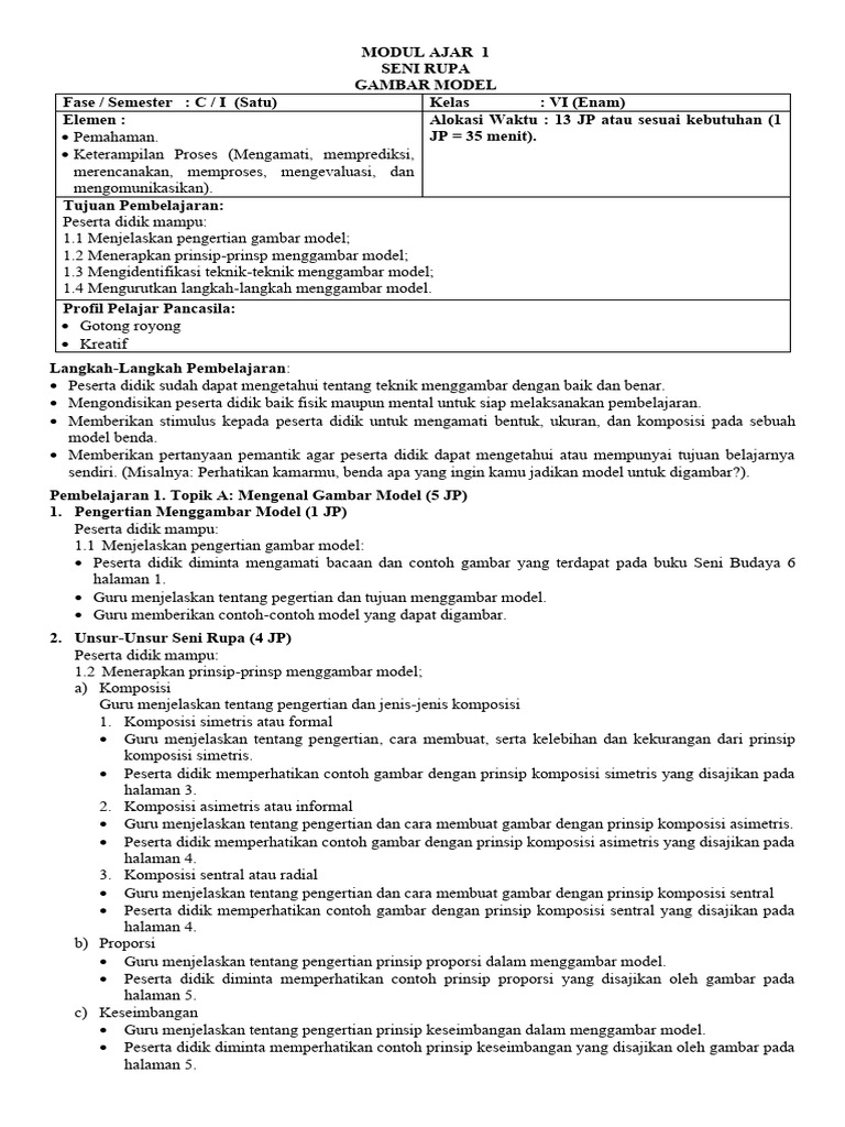 Modul Ajar Seni Rupa: Gambar Model VI | PDF