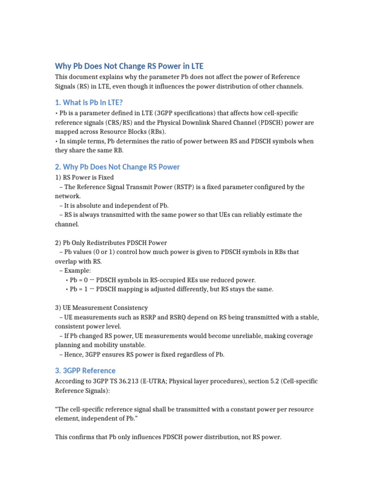 Why Pb Doesn't Affect RS Power in LTE | PDF