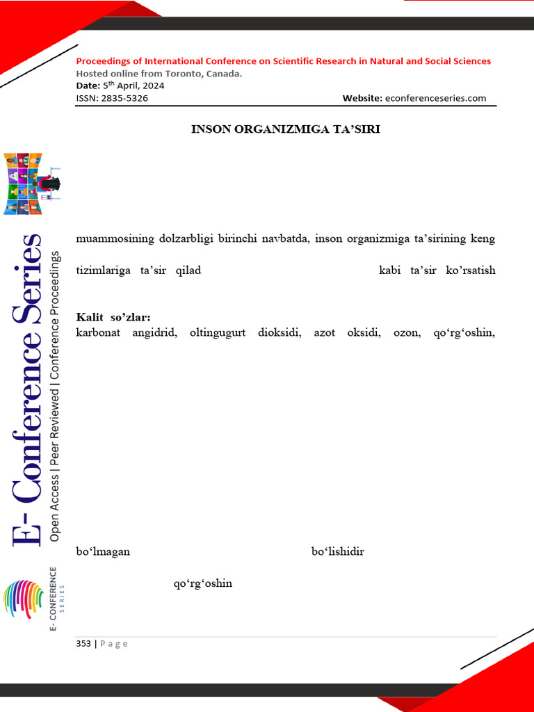 Zararli Gazlar Bilan Ifloslangan Havo Muhitining Inson Organizmiga Ta ...