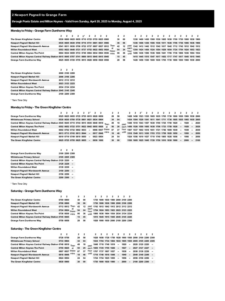 Number 2 Bus Timetable Milton Keynes | PDF
