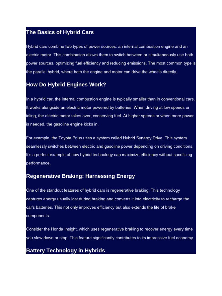 The Basics of Hybrid Cars | PDF
