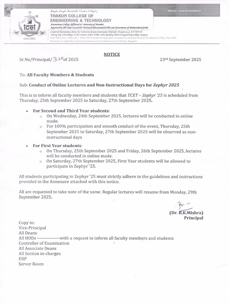 Conduct of Online Lectures and Non-Instructional Days For Zephy | PDF