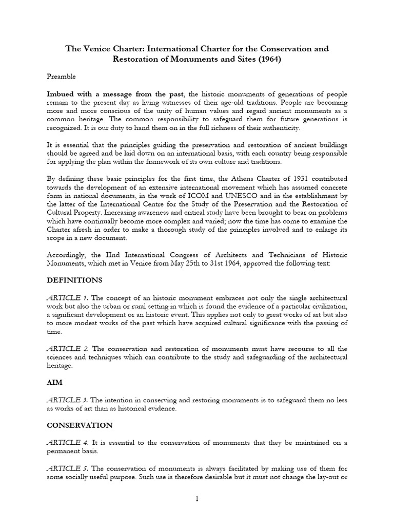 1964-Venice Charter | PDF | Cultural Heritage