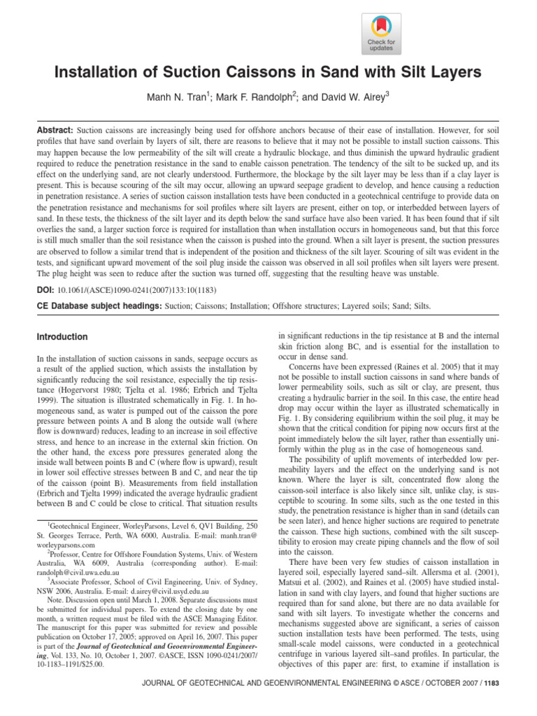 Tran Et Al 2007 Installation of Suction Caissons in Sand With Silt ...