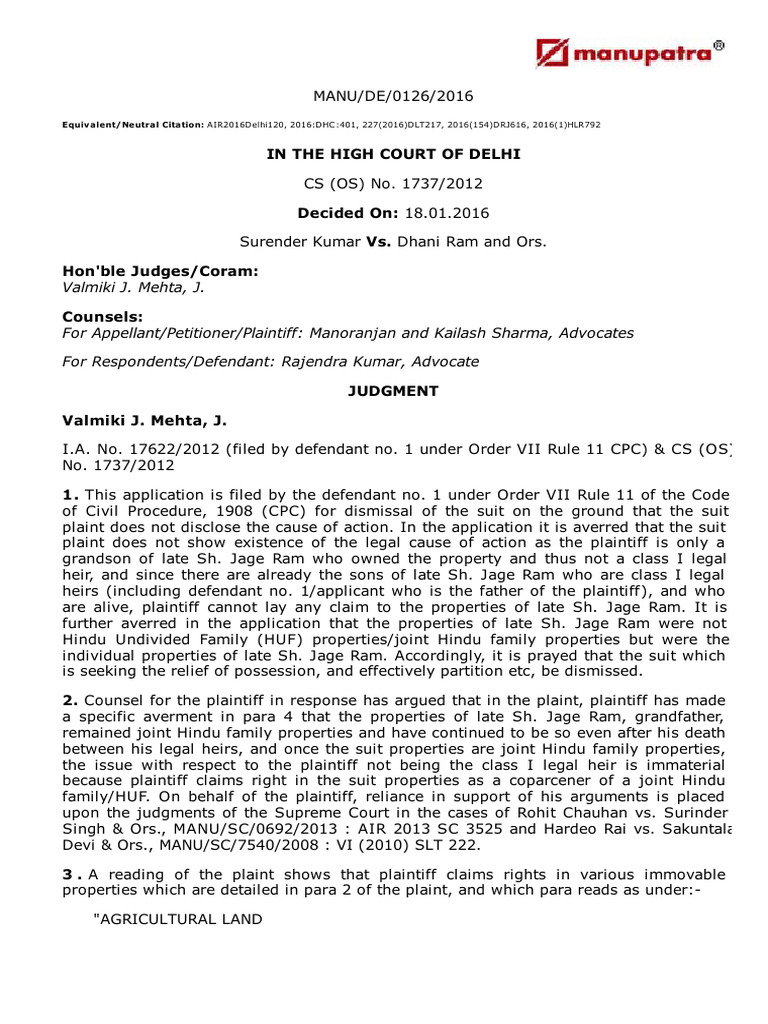 Surender Kumar Vs Dhani Ram and Ors | PDF | Lawsuit | Pleading