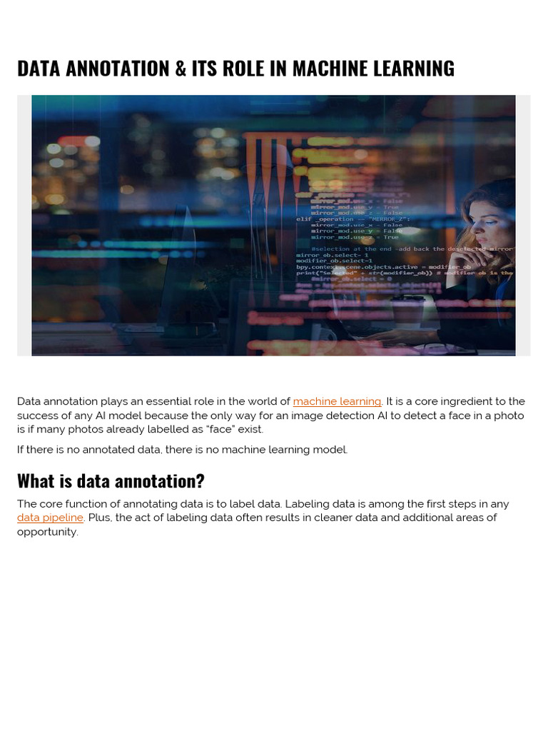 Data Annotation Its Role in Machine Learning | PDF | Annotation ...