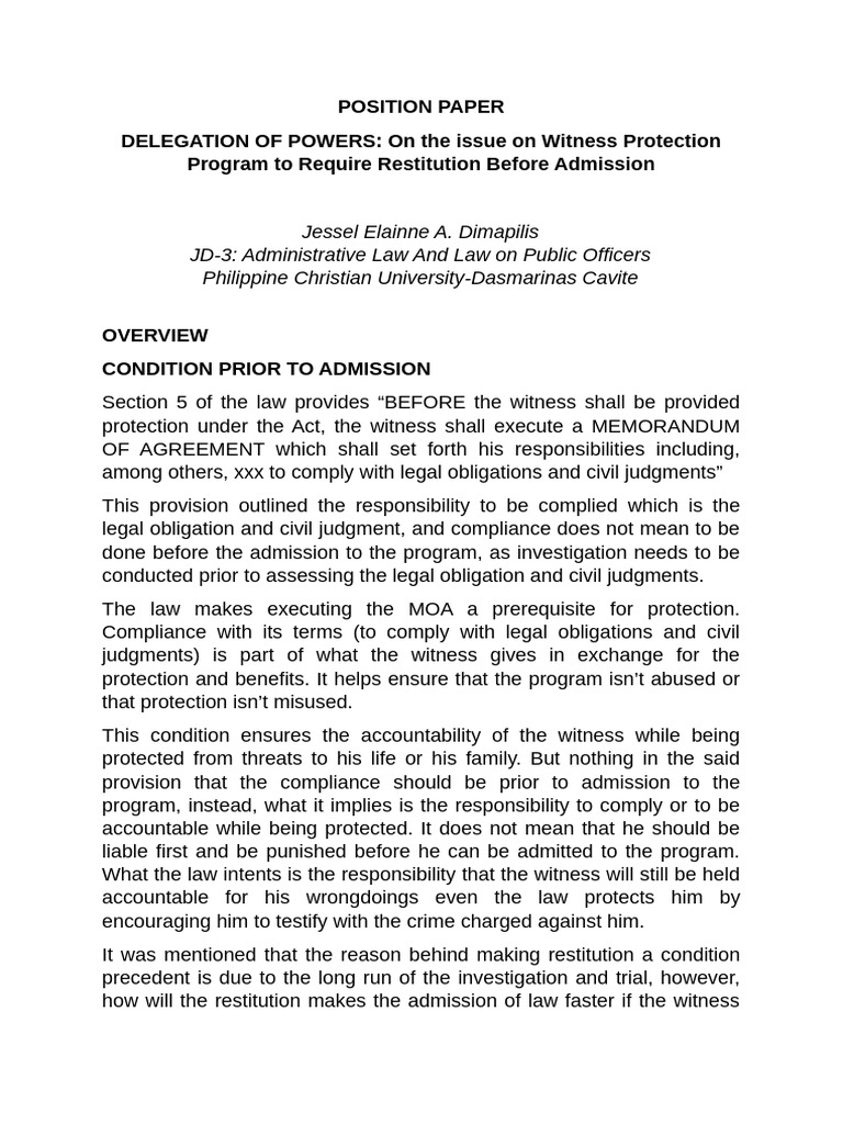 Position Paper On Witness Protection | PDF | Witness | Justice