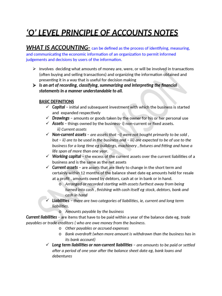 'O' Level Principles of Accounts Notes - Docx 3 | PDF | Debits And ...