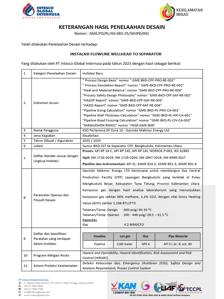 Penelaahan Desain Instalasi Flowline | PDF