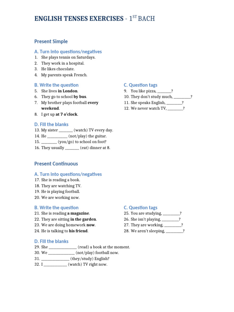 English Tenses Exercises Full | PDF | Chess | Chess Theory