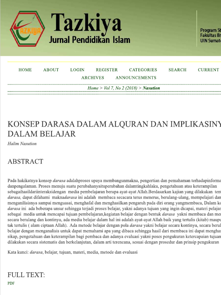 Konsep Darasa Dalam Alquran Dan Implikasinya ... | PDF