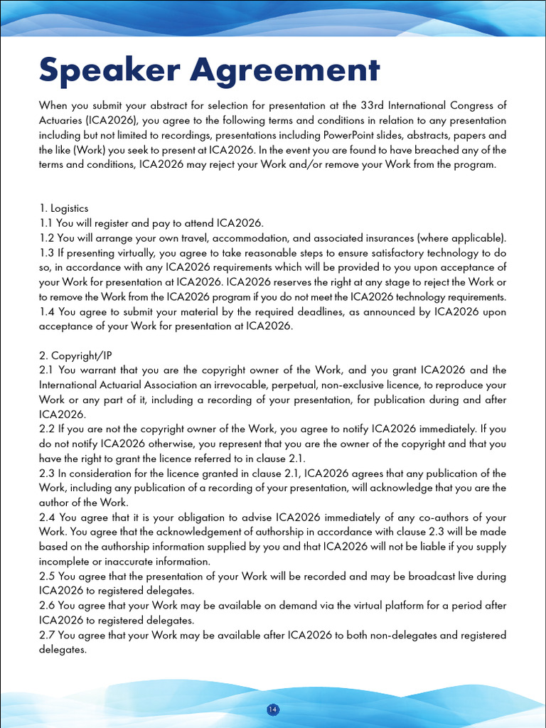 ICA2026 Speaker Agreement | PDF | License | Monopoly (Economics)