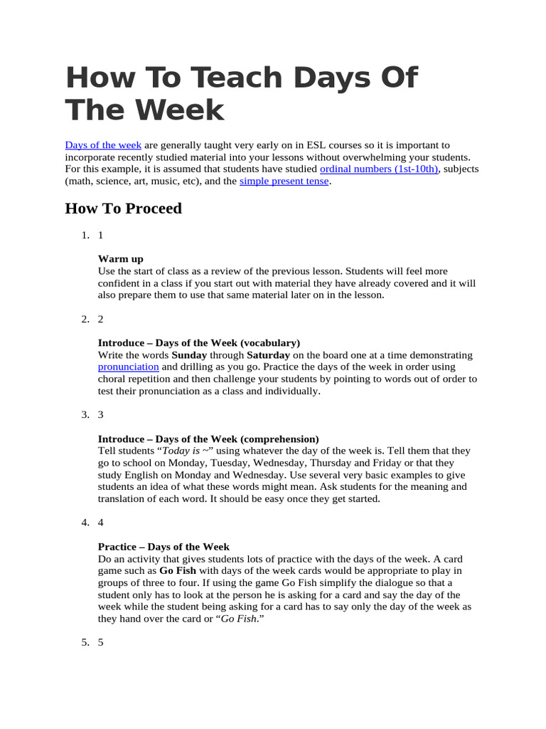 How To Teach Days of The Week | PDF | Linguistics | Learning