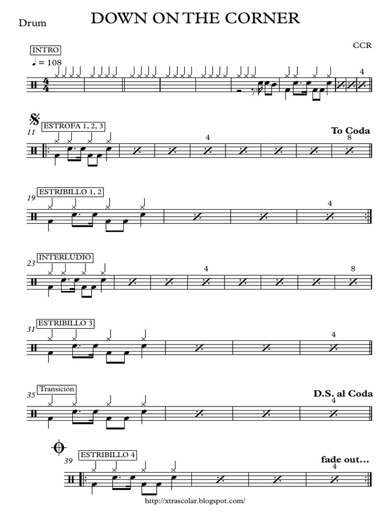Down On The Corner (CCR) - Drum | PDF