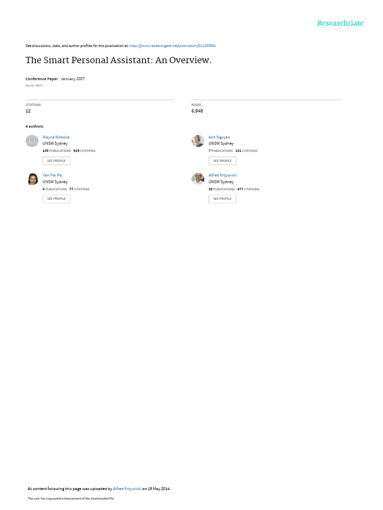 The Smart Personal Assistant An Overview | PDF | Machine Learning | Usability