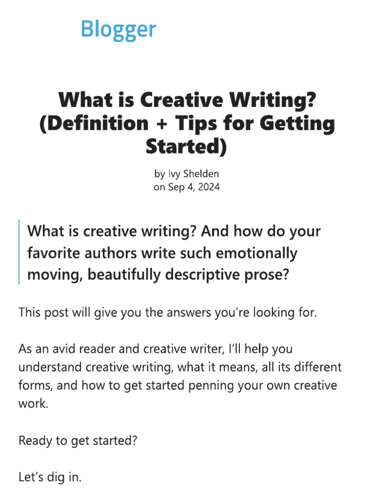 What Is Creative Writing Definition + Tips For Getting Started | PDF