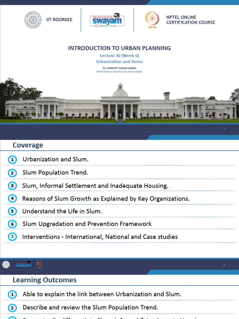 Lecture 30 Week 6 Urbanisation and Slums | PDF | Slum | United Nations ...