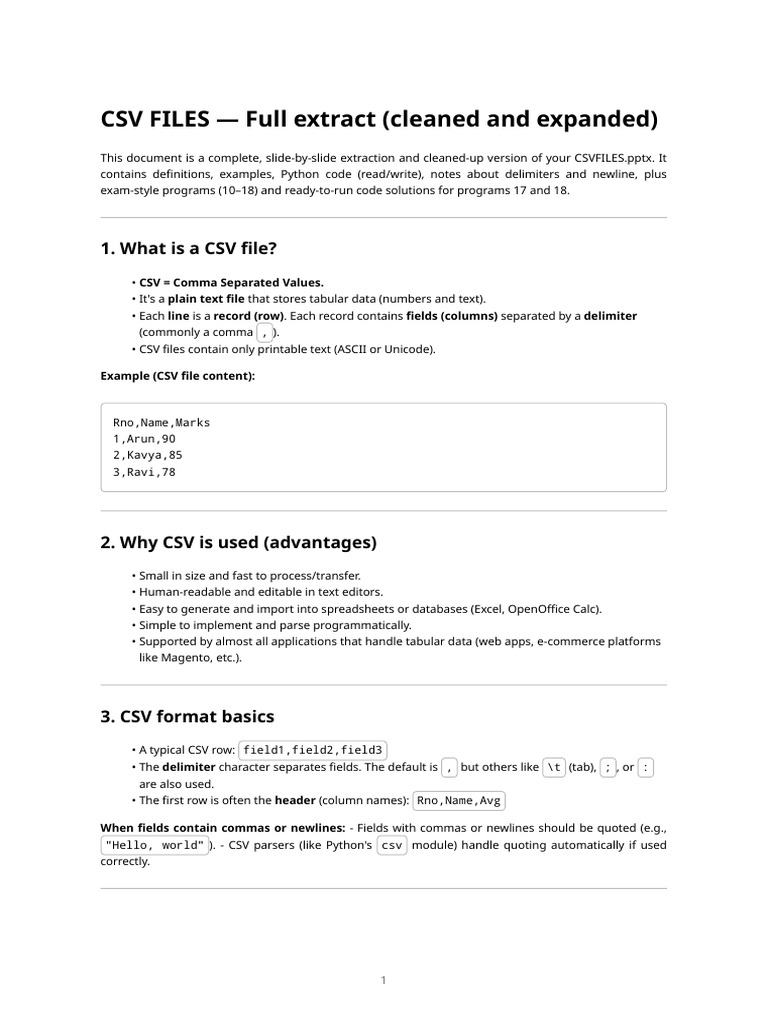 CSV Files Guide: Python Examples & Tips | PDF | Comma Separated Values ...