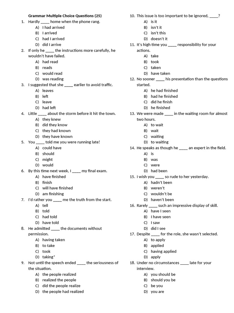 Grammar and Vocabulary MCQs for Practice | PDF