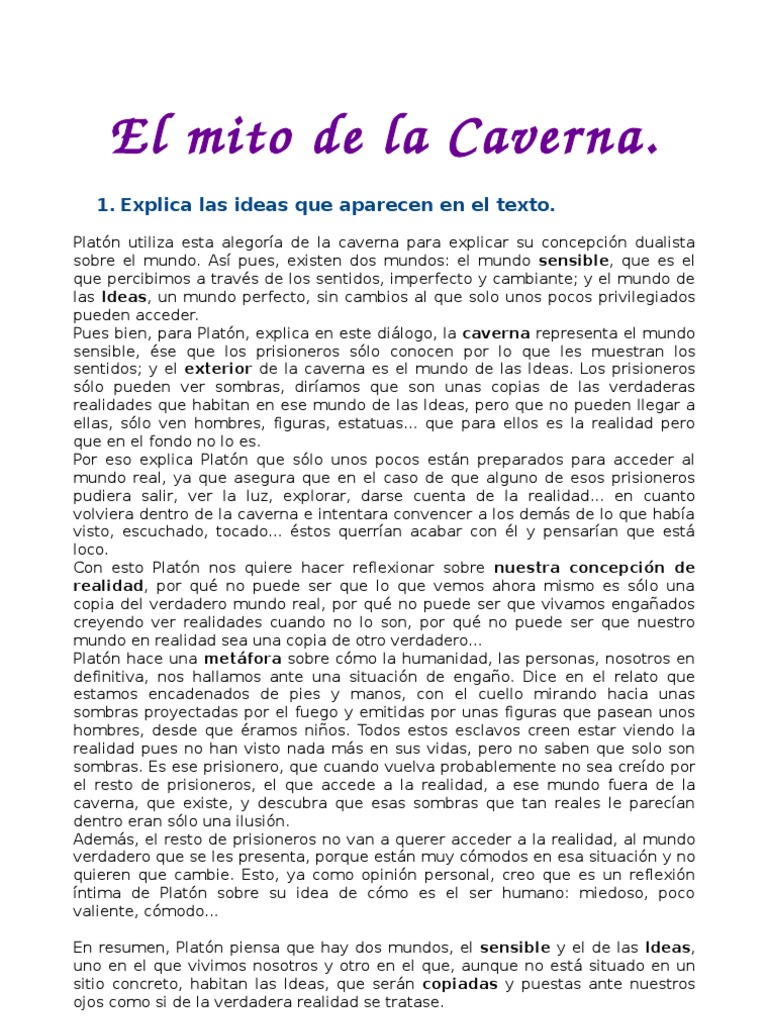El Mito de La Caverna | PDF | Platón | Aristóteles