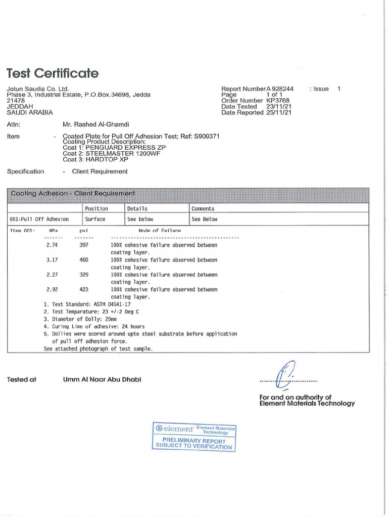 Pull Off Adhesion Test - 1200WF | PDF