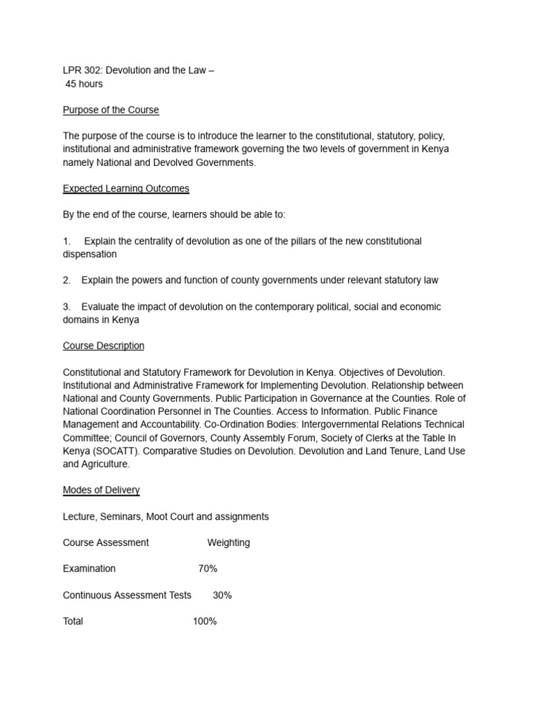 Devolution Law Framework in Kenya | PDF | Devolution | Governance