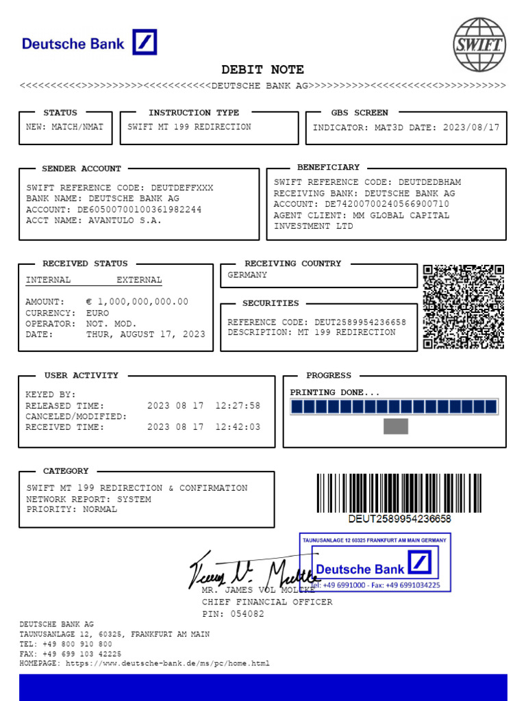Deutsche Bank Debit Note Details | PDF