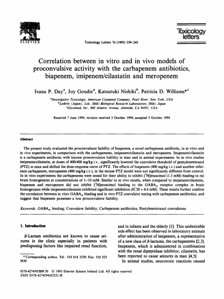 1995 - Correlation Between in Vitro and in Vivo Proconvulsive Activity ...