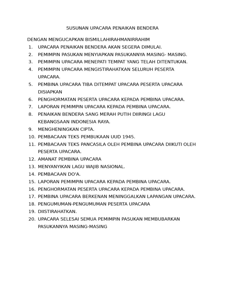Susunan Upacara Penaikan Bendera | PDF