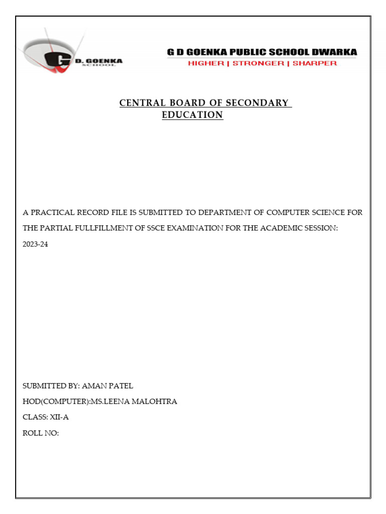 CBSE Class XII Computer Science Practical File | PDF | Comma Separated ...