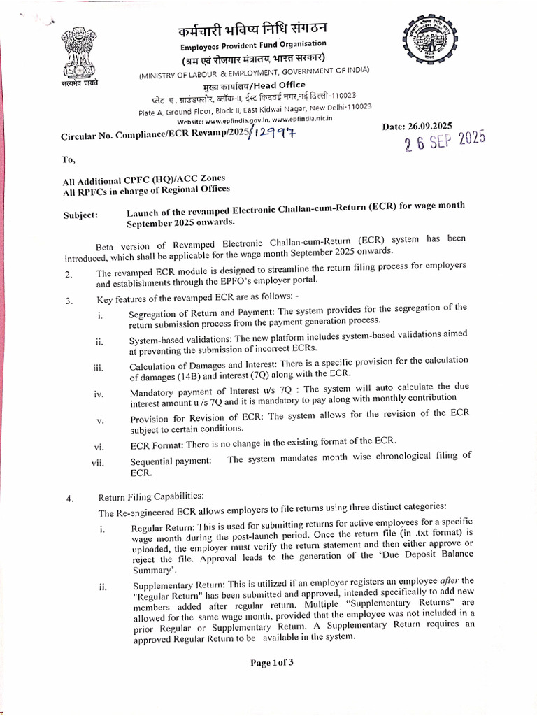 ECRRevamp Govt. Notification For EPFO Updates | PDF