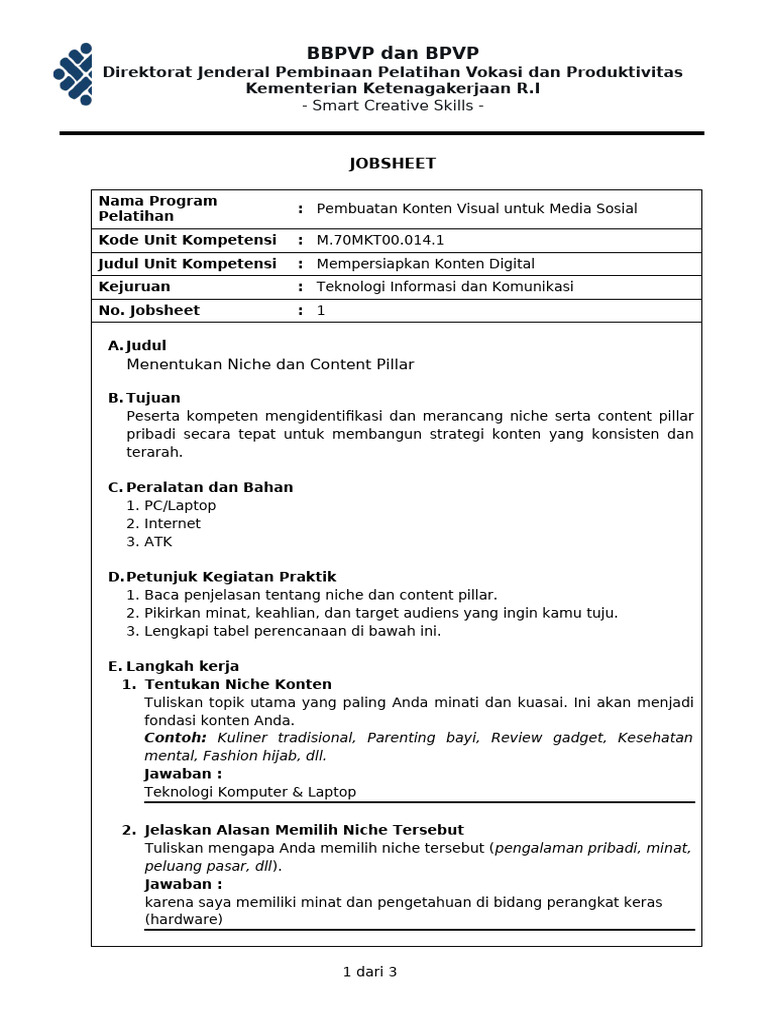 Jobsheet Day1 - Pengantar Content Creator Dan Visual - Aditia Saputra | PDF