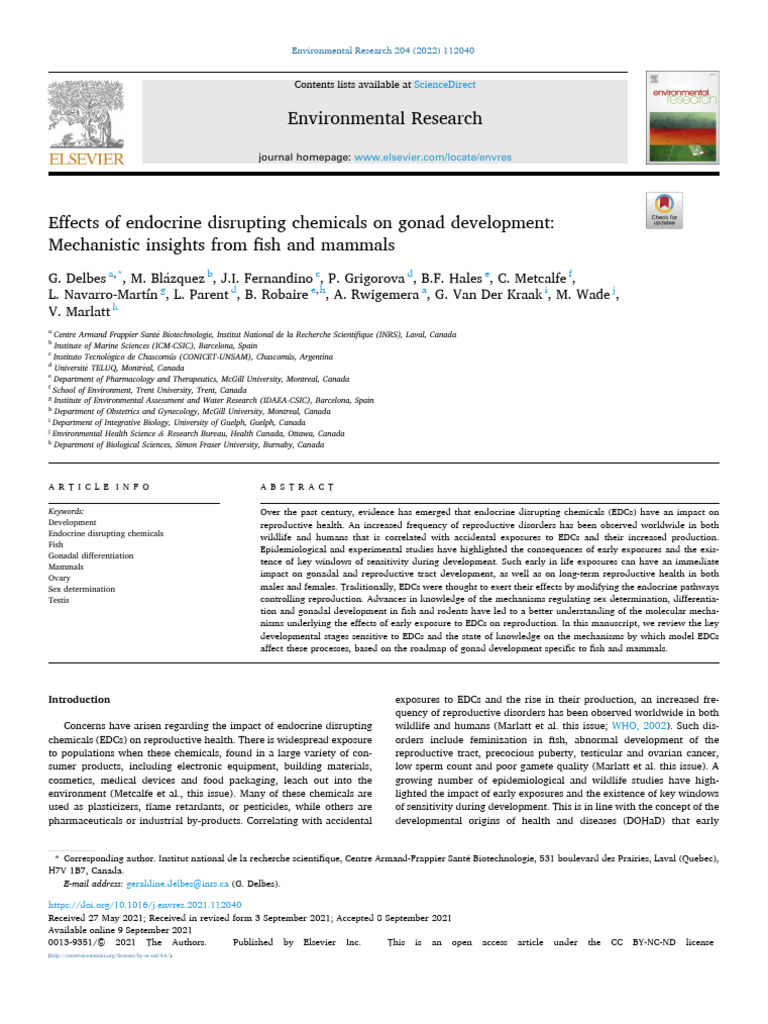 Effects of Endocrine Disrupting Chemicals On Gonad Development ...