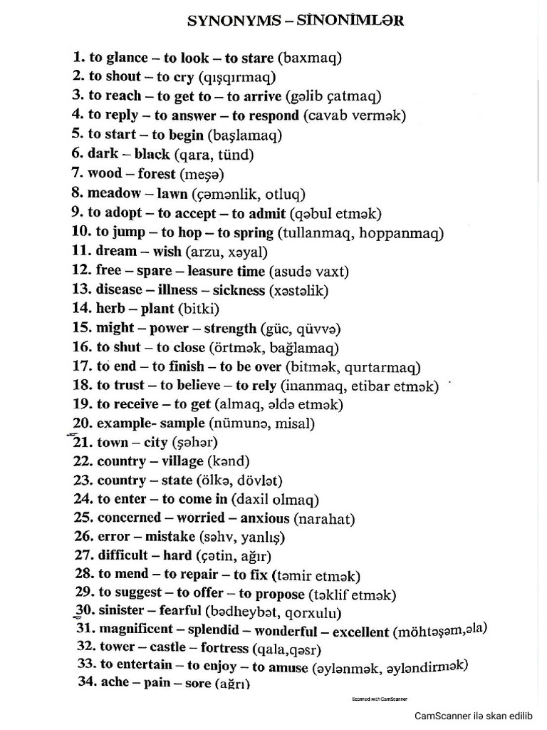 Synonyms Vocabulary | PDF